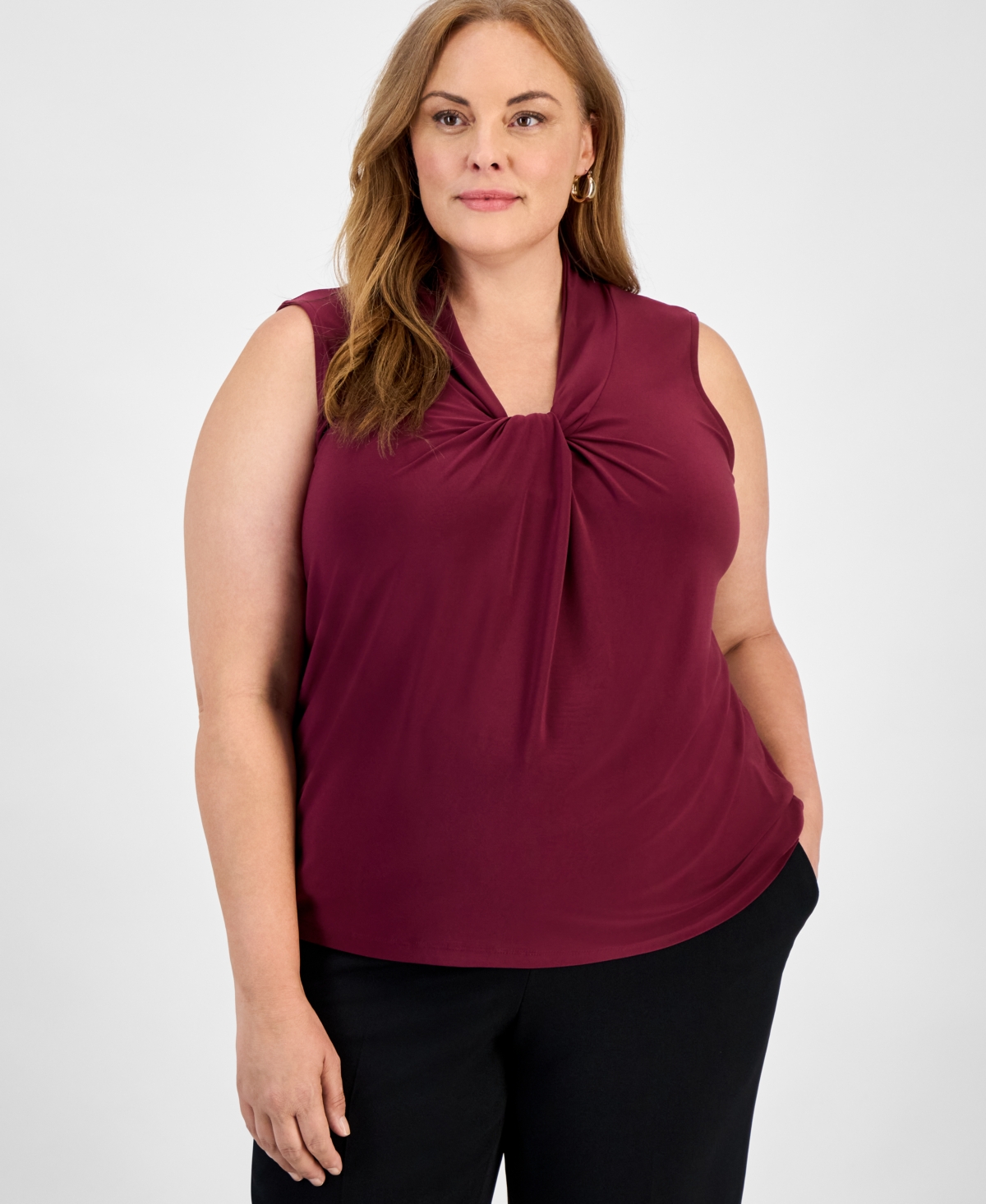 Click here for Kasper Plus Size Twist-Neck Sleeveless Top - Shira... prices
