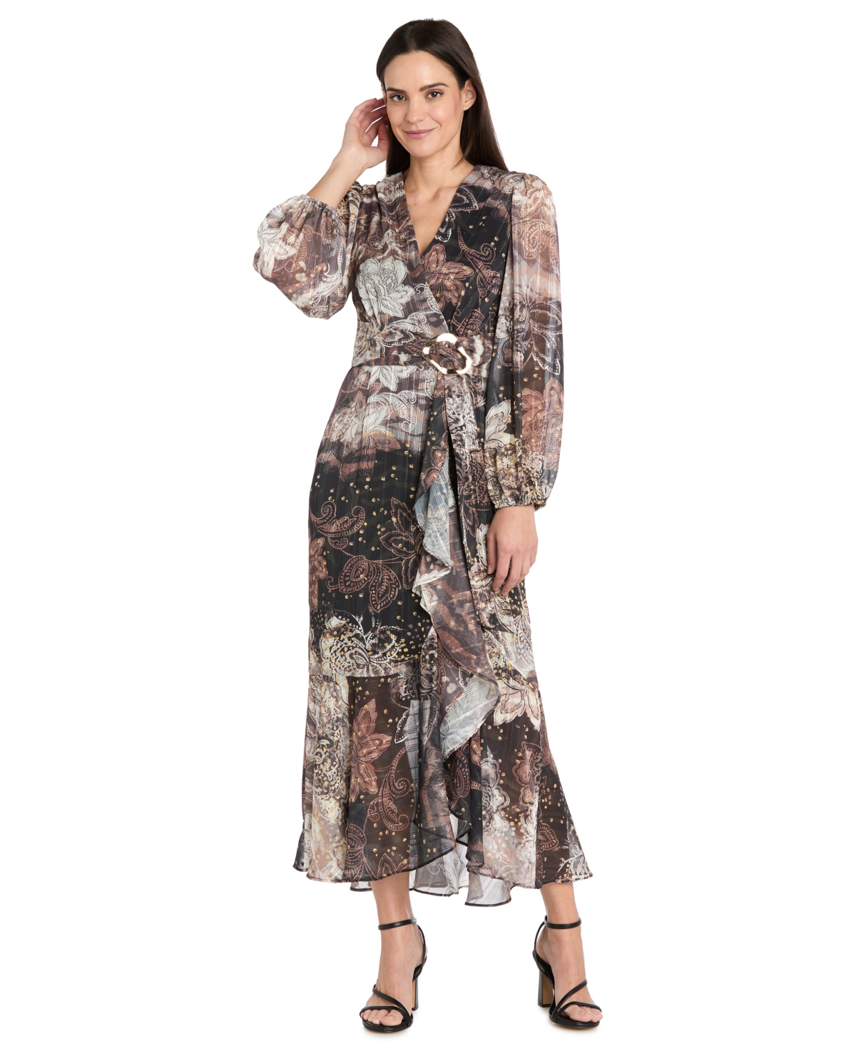 Click here for R & M Richards Womens Chiffon Surplice-Neck Midi D... prices