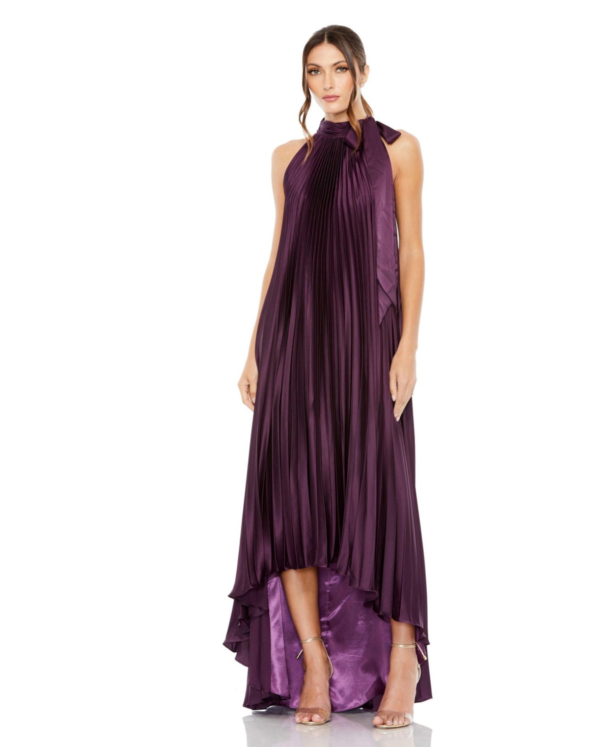 Click here for Mac Duggal Womens Pleated Halter Neck High Low Gow... prices