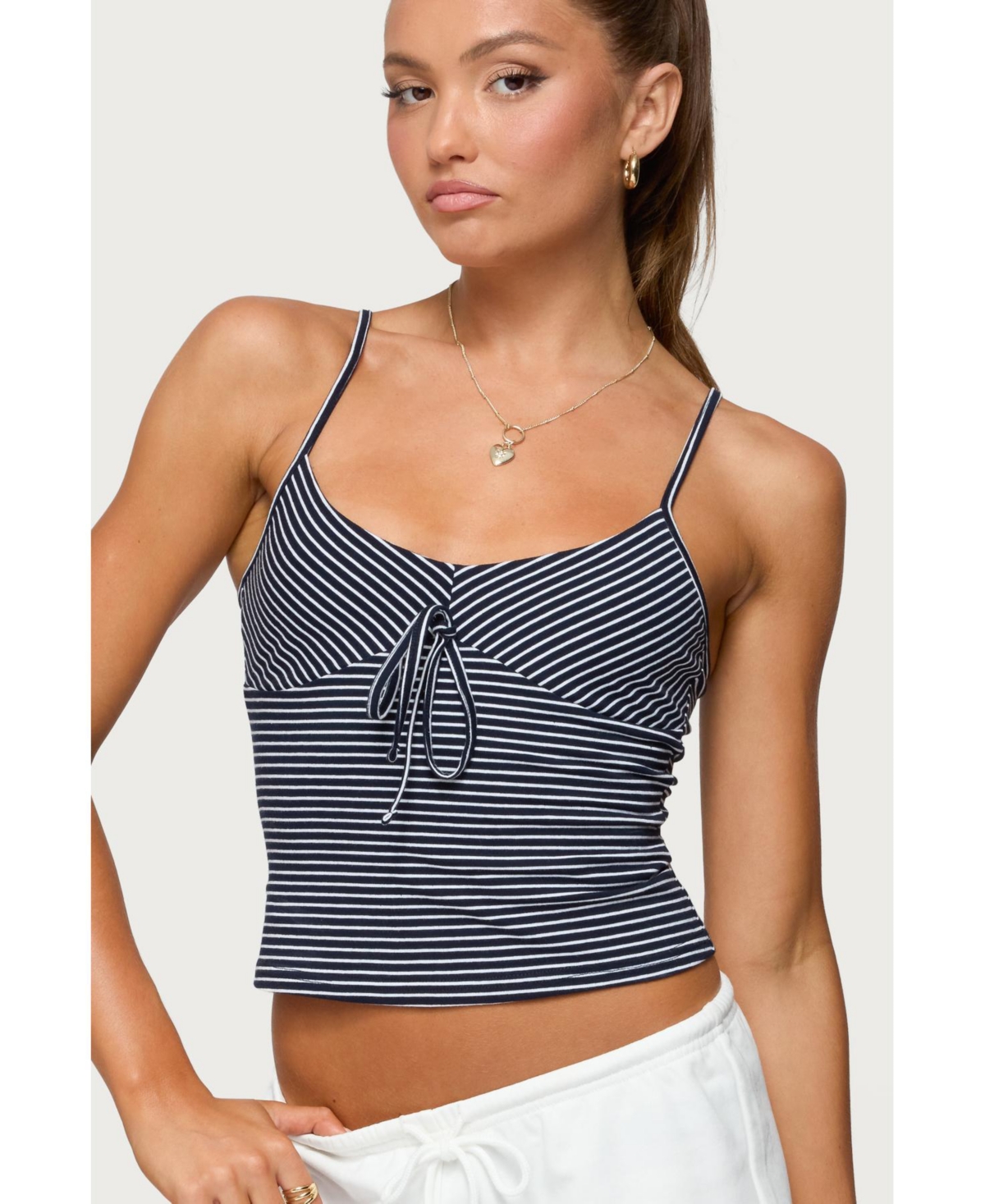 Click here for Edikted Womens Tova Striped Scoop Tank Top - Navy-... prices