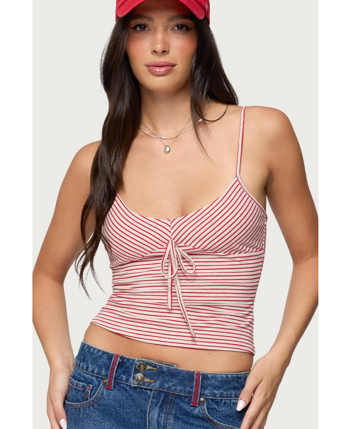 Click here for Edikted Womens Tova Striped Scoop Tank Top - Red-a... prices