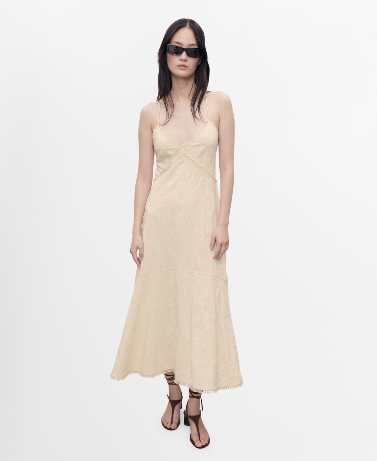 Click here for Mango Womens Embroidered Midi Dress - Ecru prices