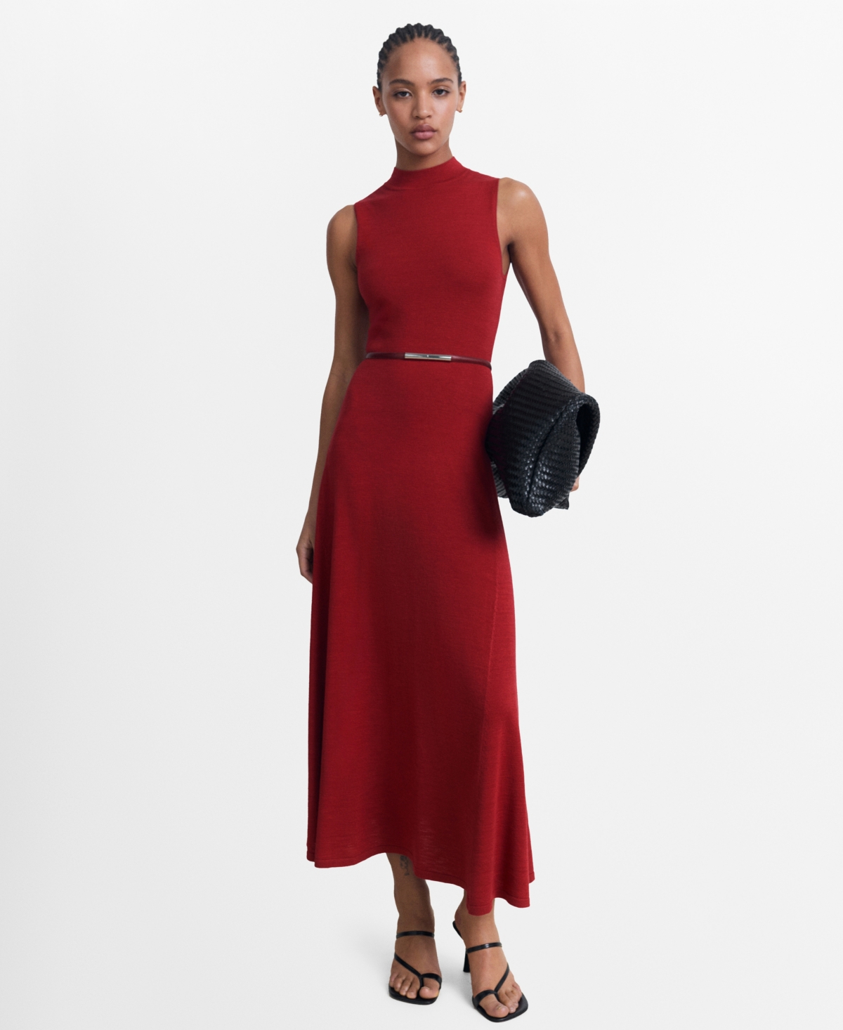 Click here for Mango Womens Fine-Knit Flared Dress - Red prices