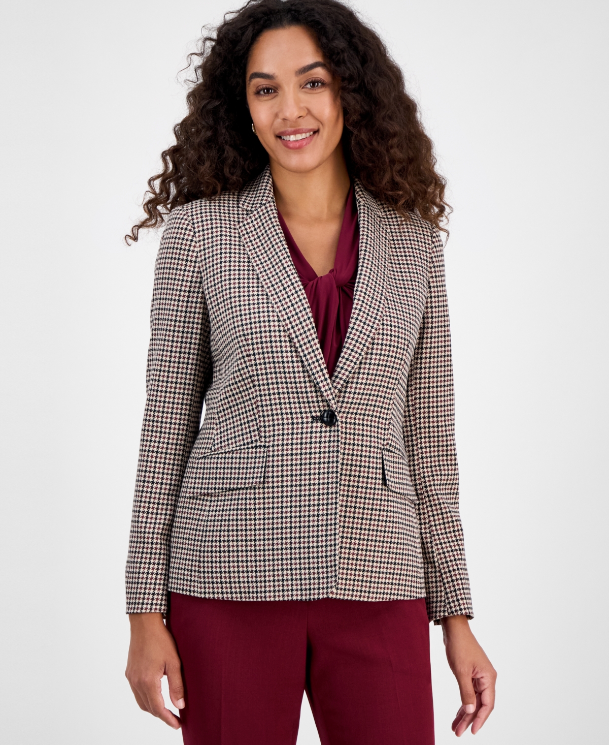 Click here for Kasper Womens Houndstooth One-Button Jacket - Toff... prices