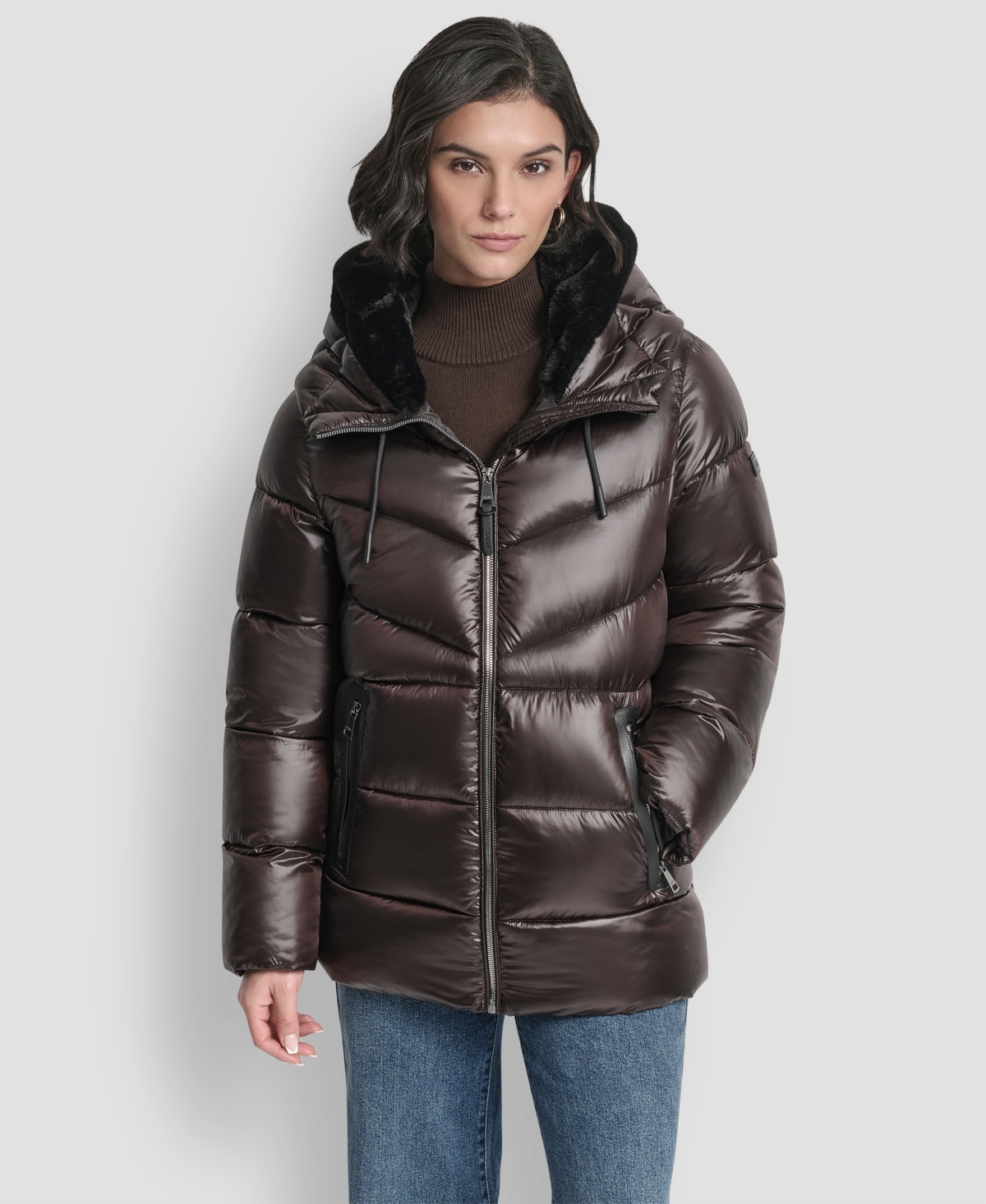 Click here for Dkny Womens Shine Hooded Puffer Coat - Bitter prices