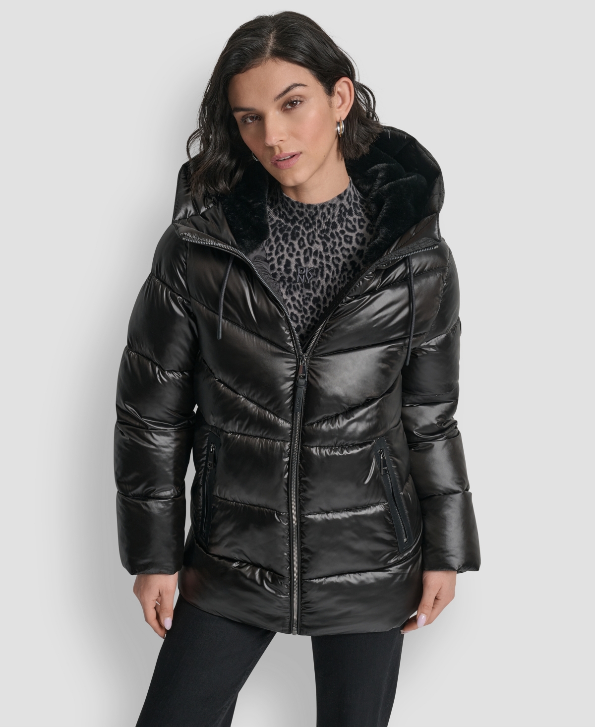 Click here for Dkny Womens Shine Hooded Puffer Coat - Black prices