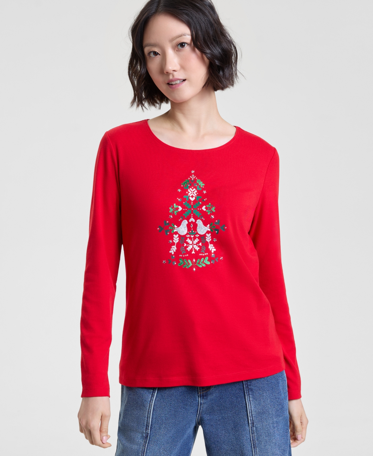 Click here for Holiday Lane Womens Scandi Tree Graphic Top  Macys... prices
