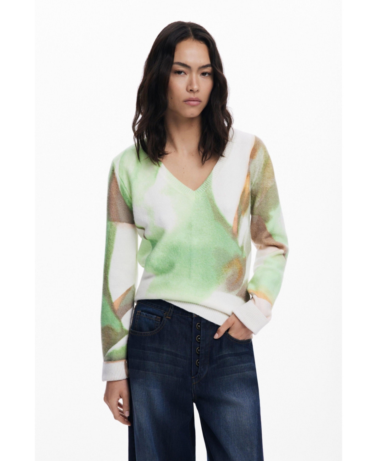 Click here for Desigual Womens Soft V-neck sweater - Light green prices