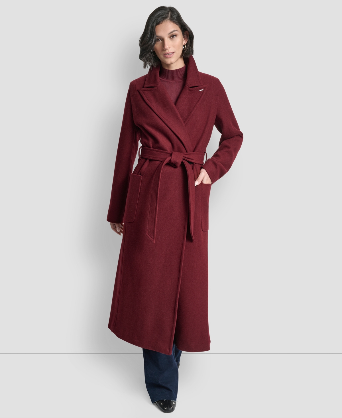 Click here for Dkny Womens Notch Collar Belted Wrap Coat - Bordea... prices
