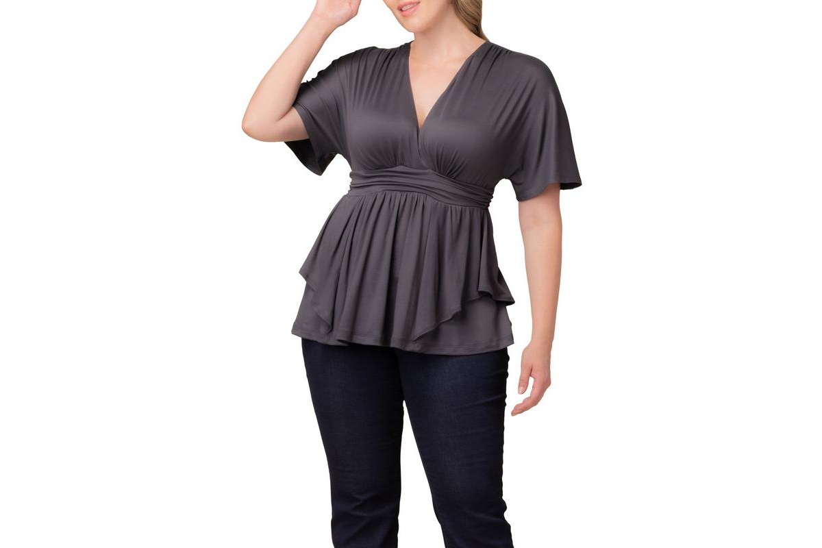 Click here for Kiyonna Plus Size Promenade Jersey Top - Charcoal... prices