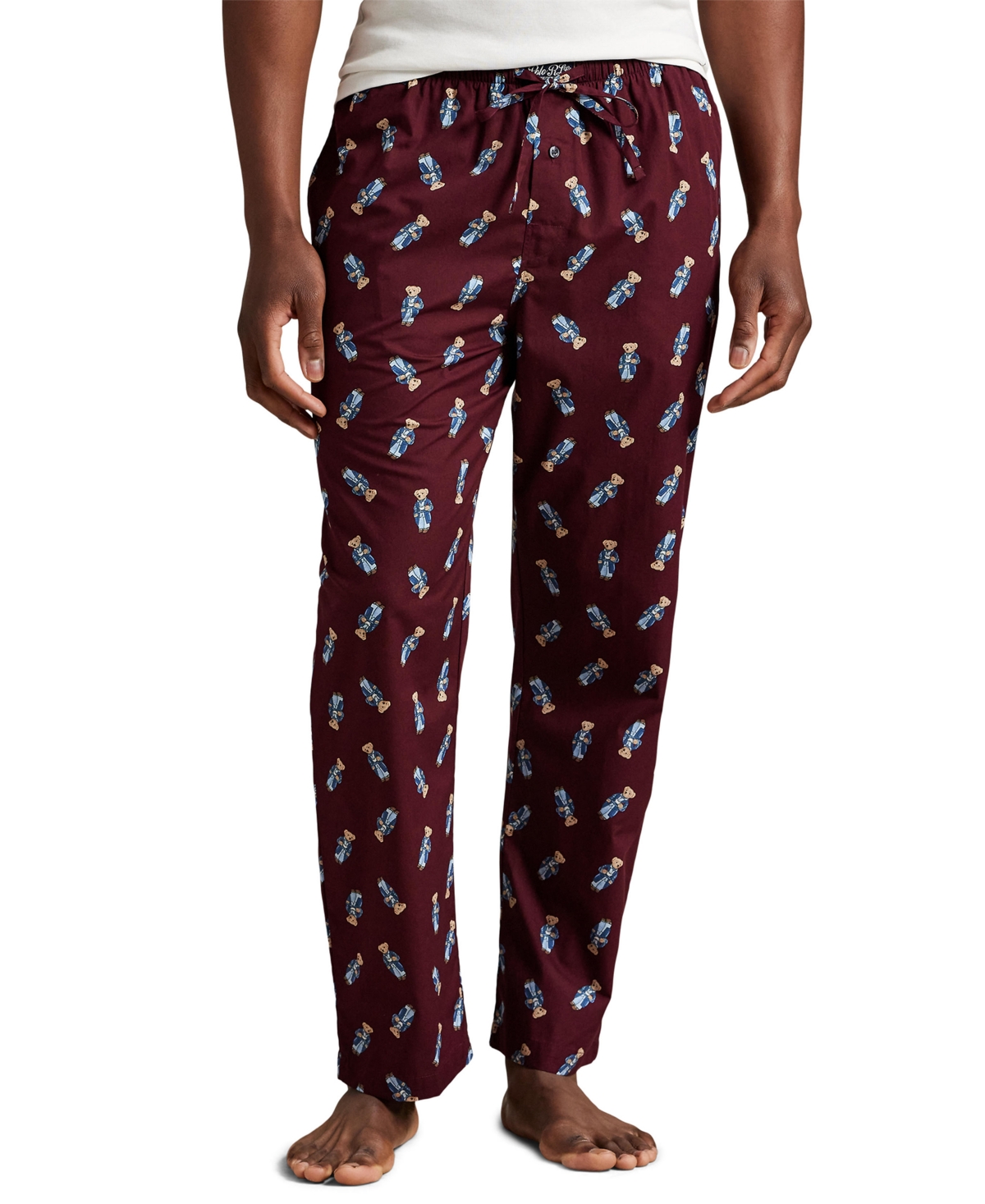 Polo Ralph Lauren Mens Morning Robe Bear Printed Pajama Pants - Classic Wine /Morning Robe Bear
