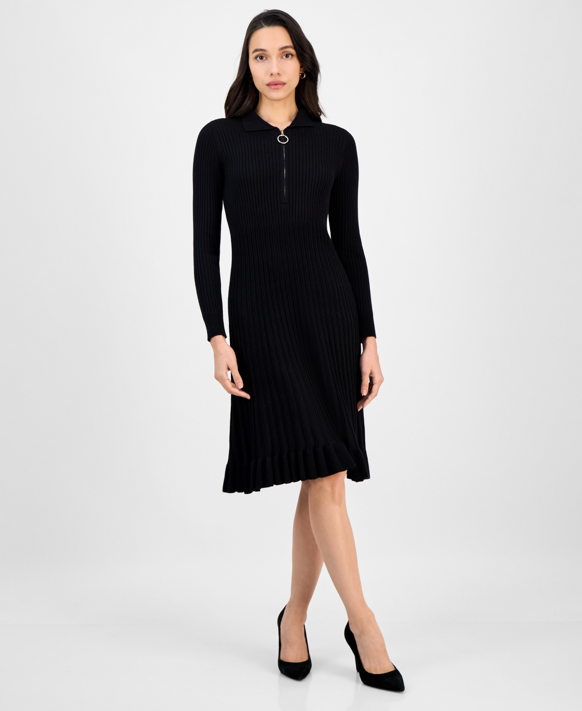Click here for Robbie Bee Womens Spread-Collar Long-Sleeve Sweate... prices