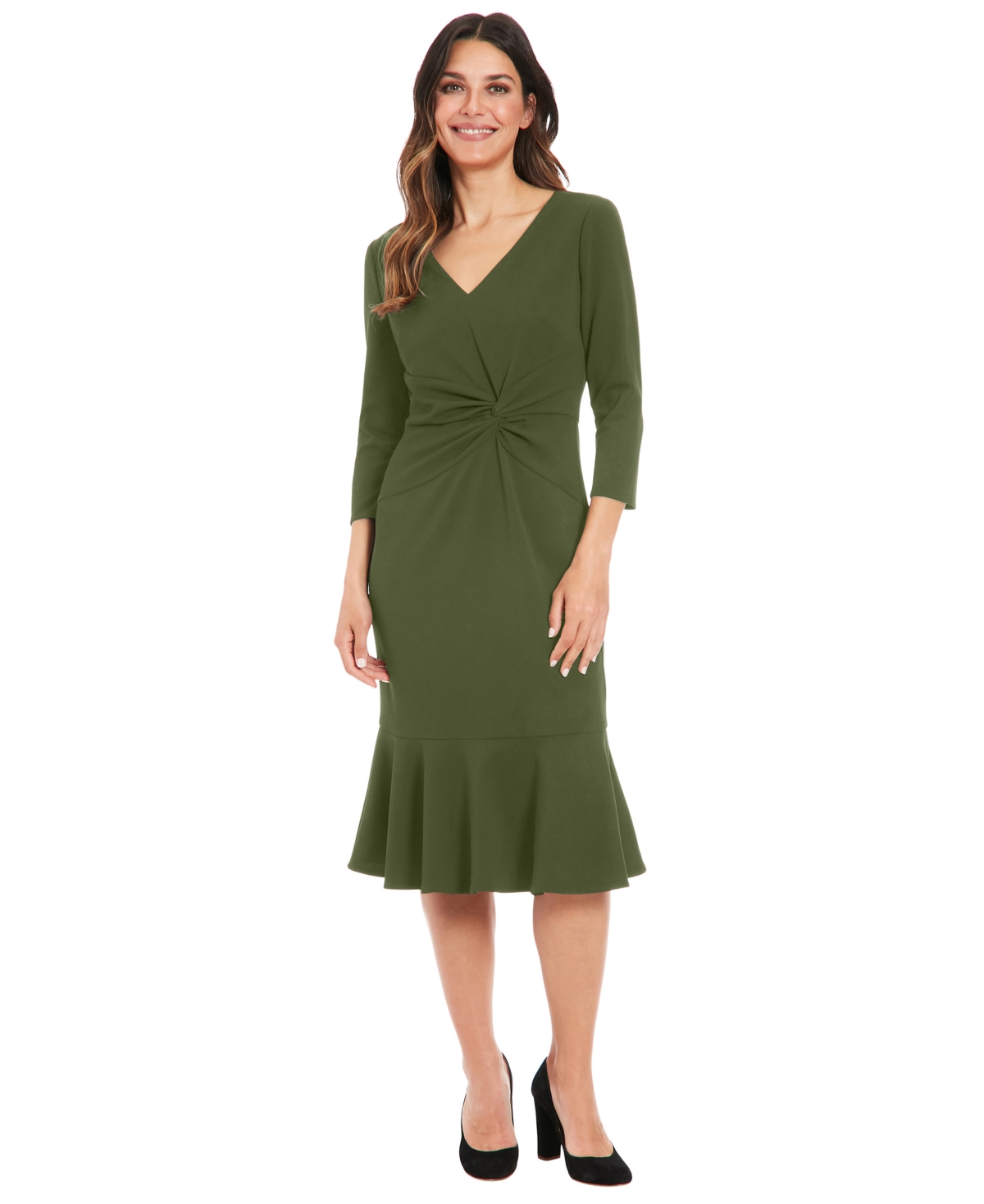 Click here for London Times Petite Side-Knit 3/4-Sleeve Midi Dres... prices