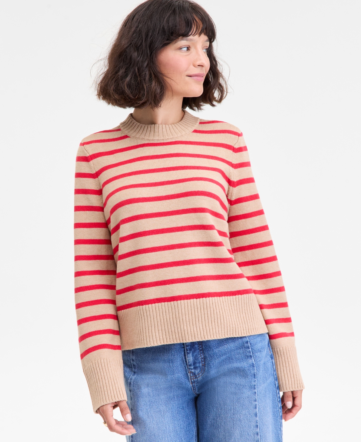 Click here for On 34th Womens Striped High-Neck Sweater  Macys Ex... prices