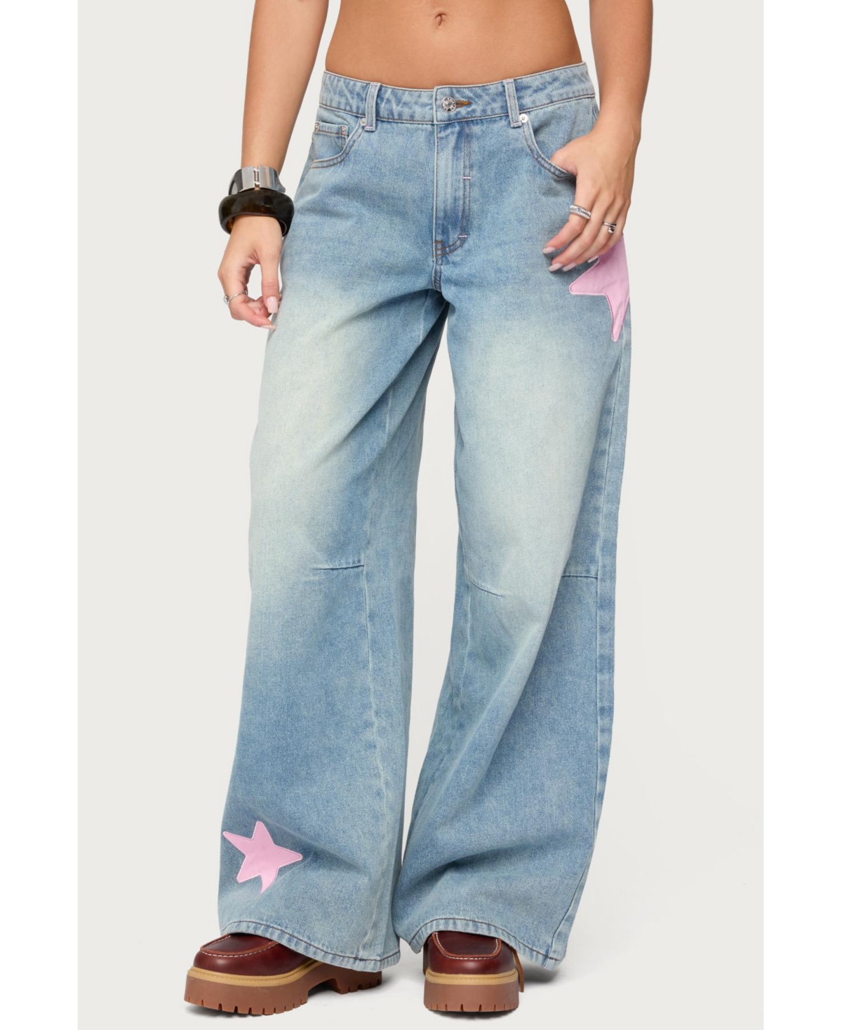 Click here for Edikted Womens Trish Satin Effect Stars Low Rise J... prices