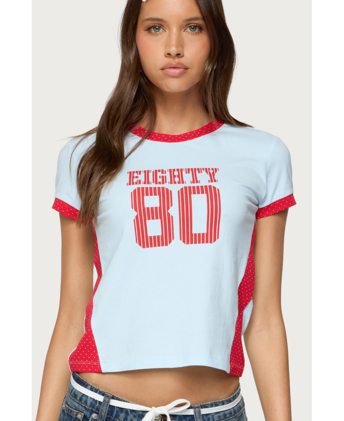 Click here for Edikted Womens Eighty Polka Dot Contrast T Shirt -... prices