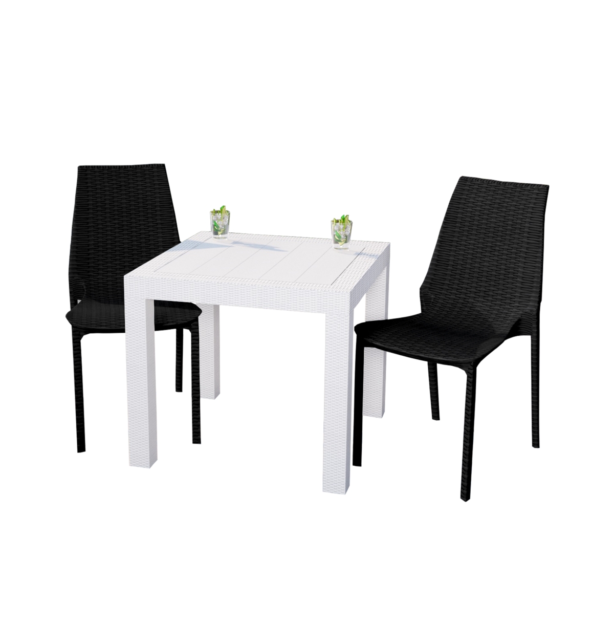 Click here for LeisureMod Kent Outdoor White Table With 2 Black C... prices