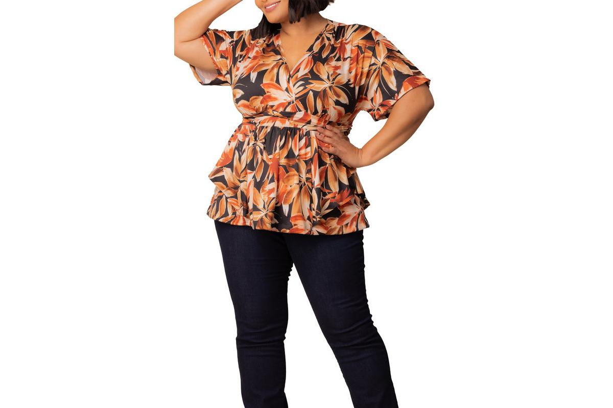 Click here for Kiyonna Plus Size Encore Short Sleeve Printed Top... prices