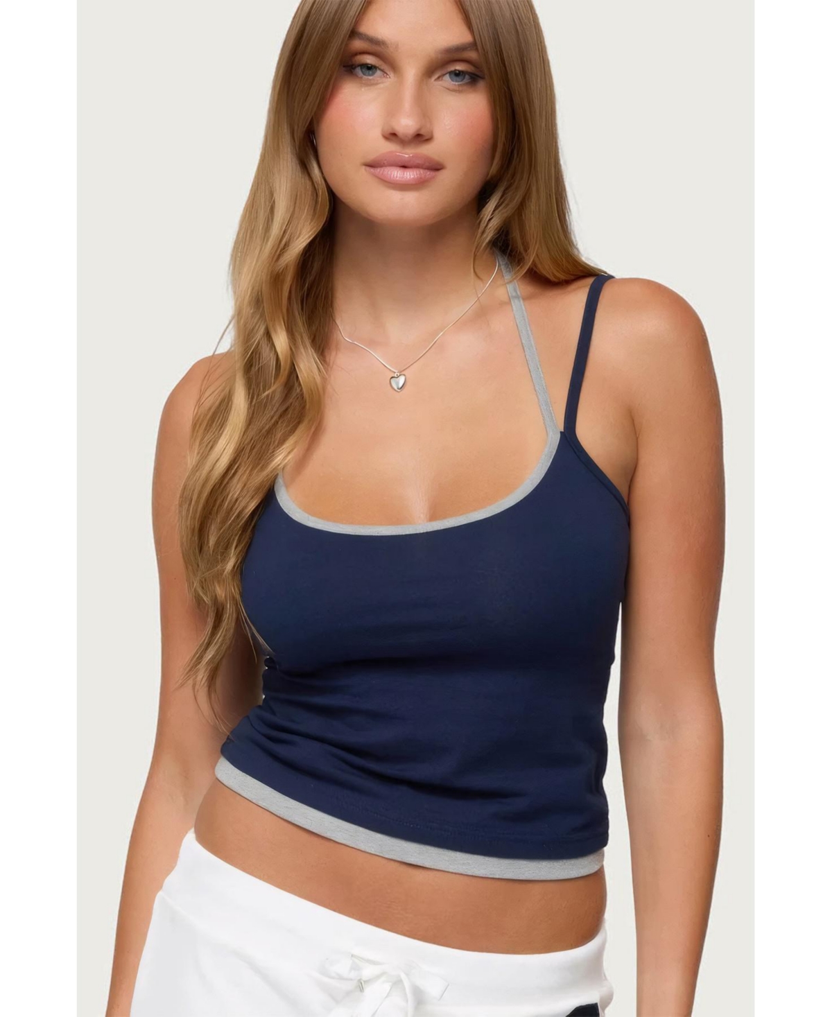 Click here for Edikted Womens Roya Layered Halter Tank Top - Navy prices