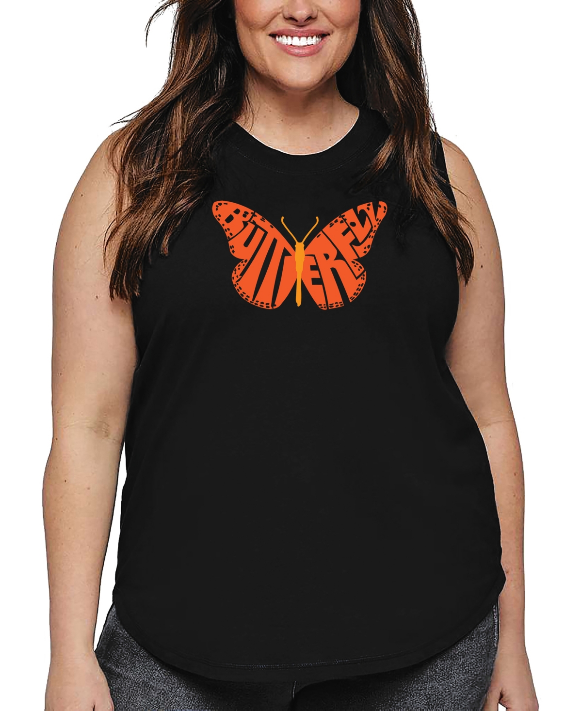 Click here for La Pop Art Plus Size Butterfly Word Art Tank Top -... prices