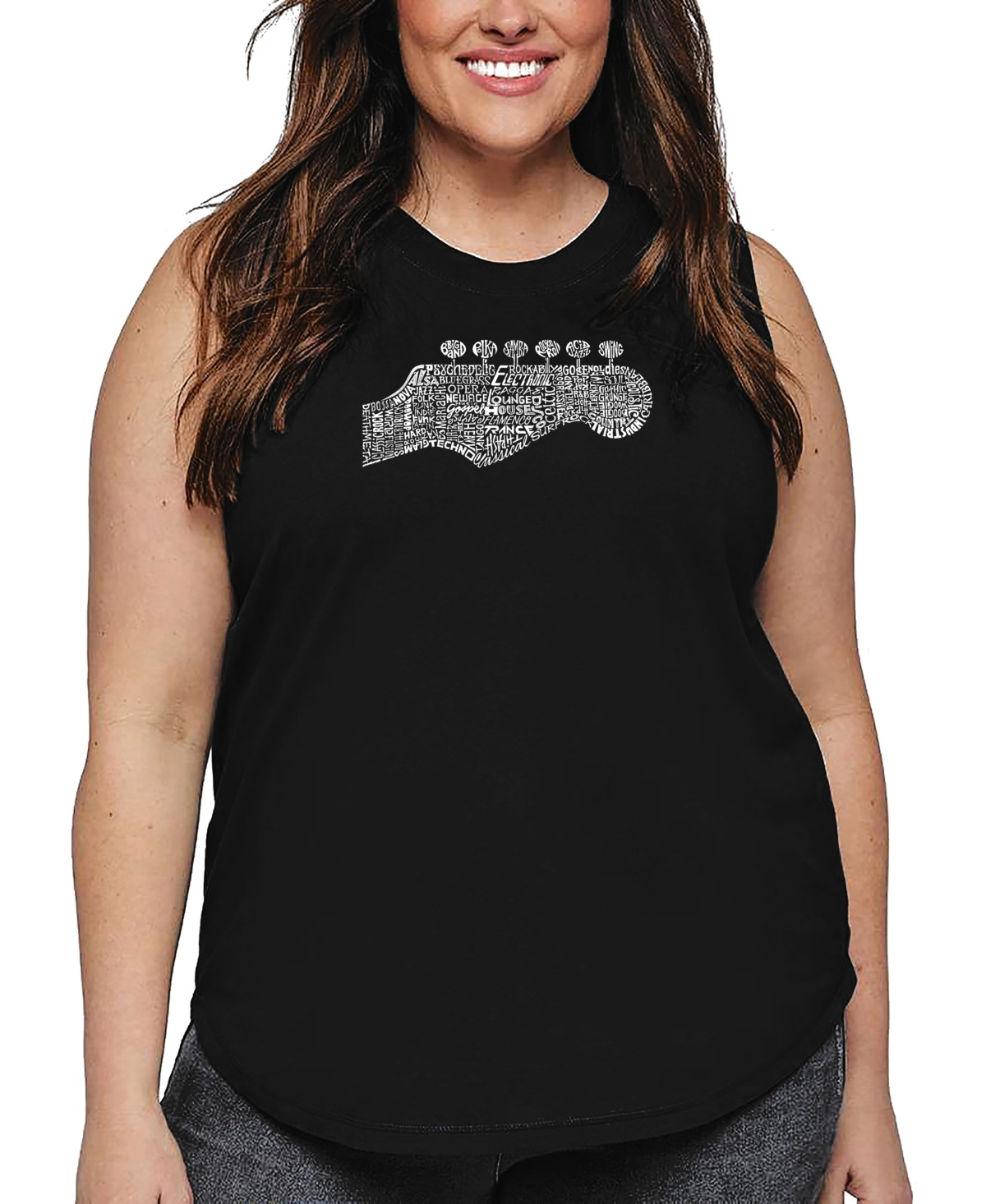 Click here for La Pop Art Plus Size Guitar Head Word Art Tank Top... prices