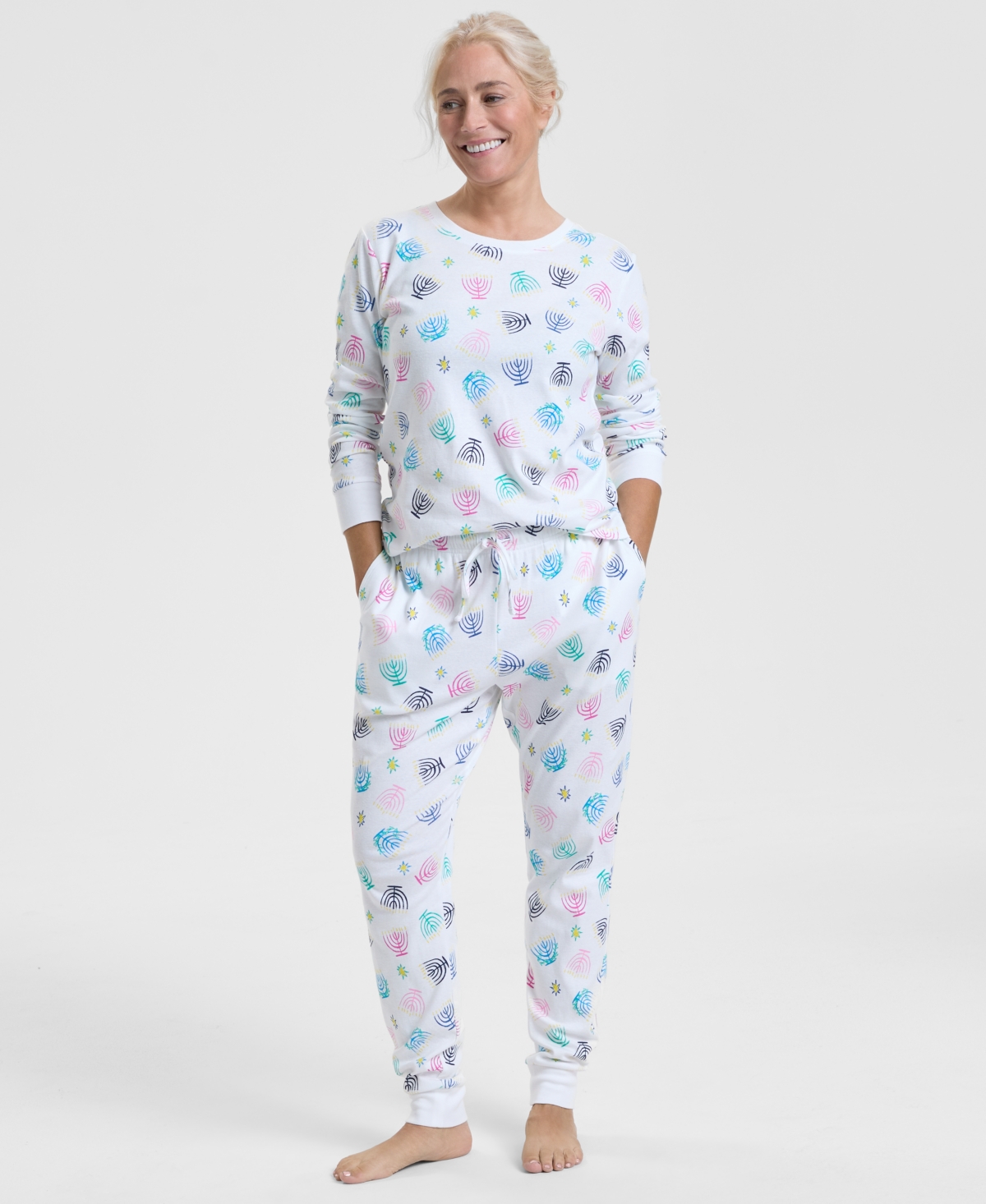 Click here for Holiday Lane Womens Multi Menorah Cotton Pajama Se... prices