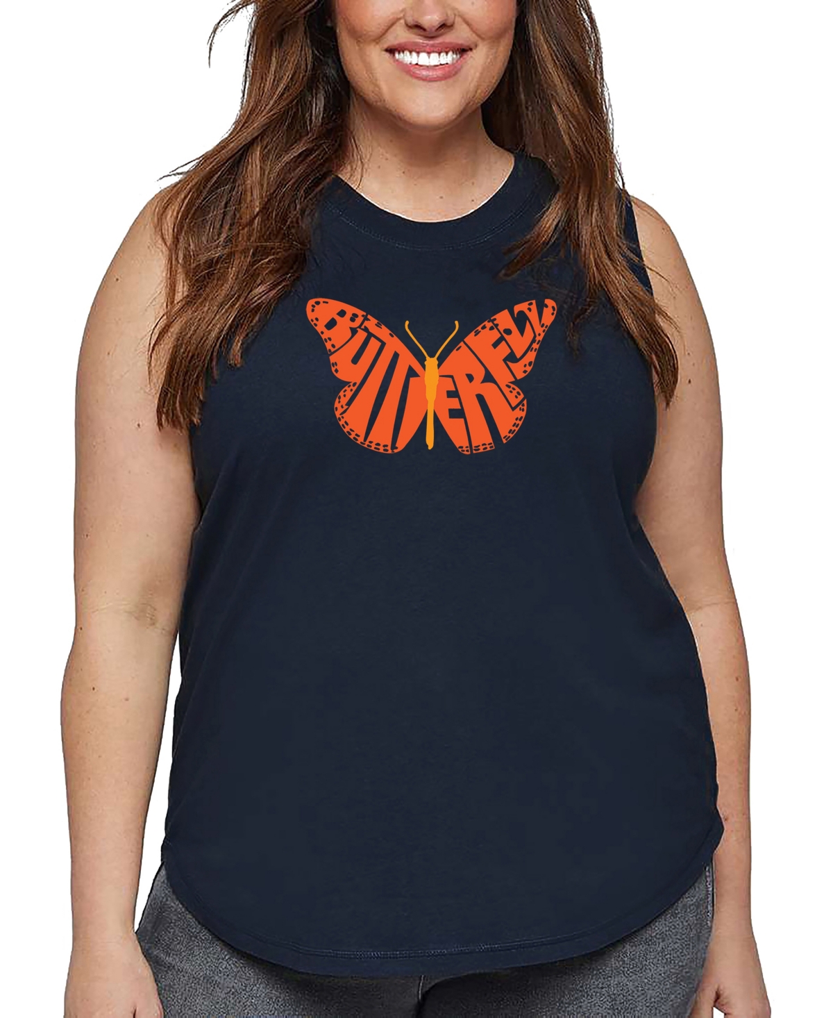 Click here for La Pop Art Plus Size Butterfly Word Art Tank Top -... prices