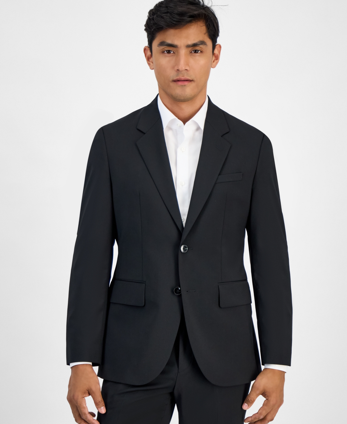 Hugo by Hugo Boss Mens Modern-Fit Modern-Fit Solid Wool-Blend Suit Separate Jacket - Black