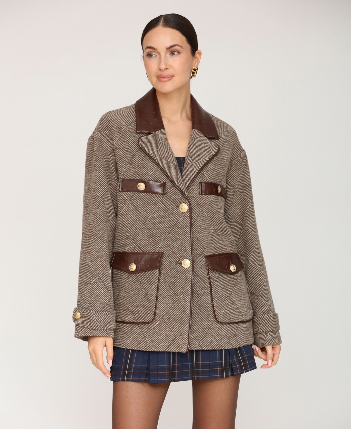Click here for Avec Les Filles Womens Combo Spread Collar Coat -... prices