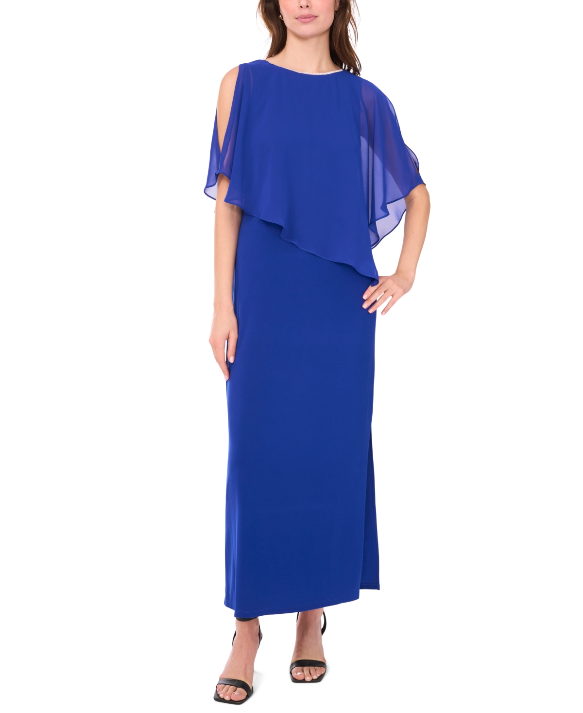 Click here for Msk Womens X Back Overlay Maxi Dress - Goddess blu... prices