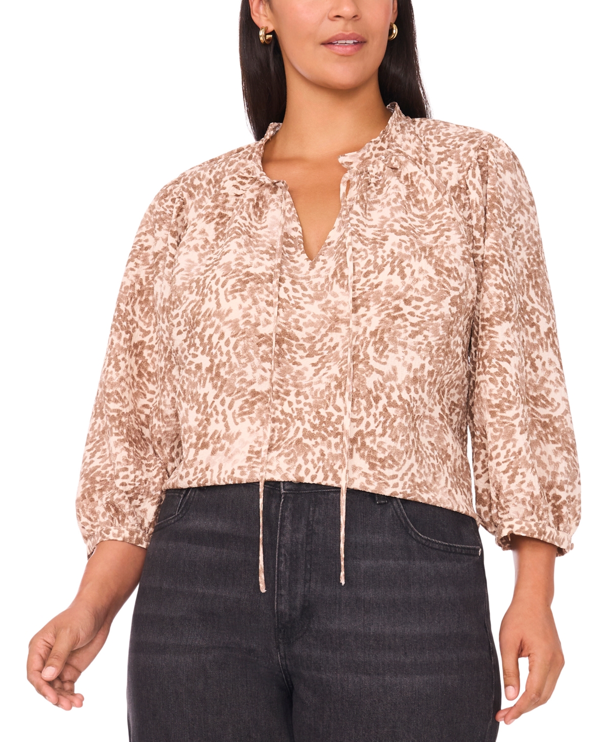 Click here for Vince Camuto Plus Size Peasant Split Neck Blouse -... prices