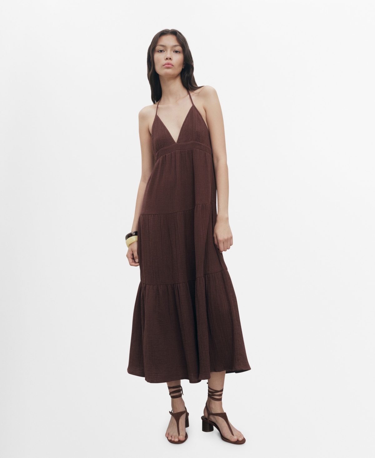 Click here for Mango Womens V-Neck Cotton Dress - Chocolate prices