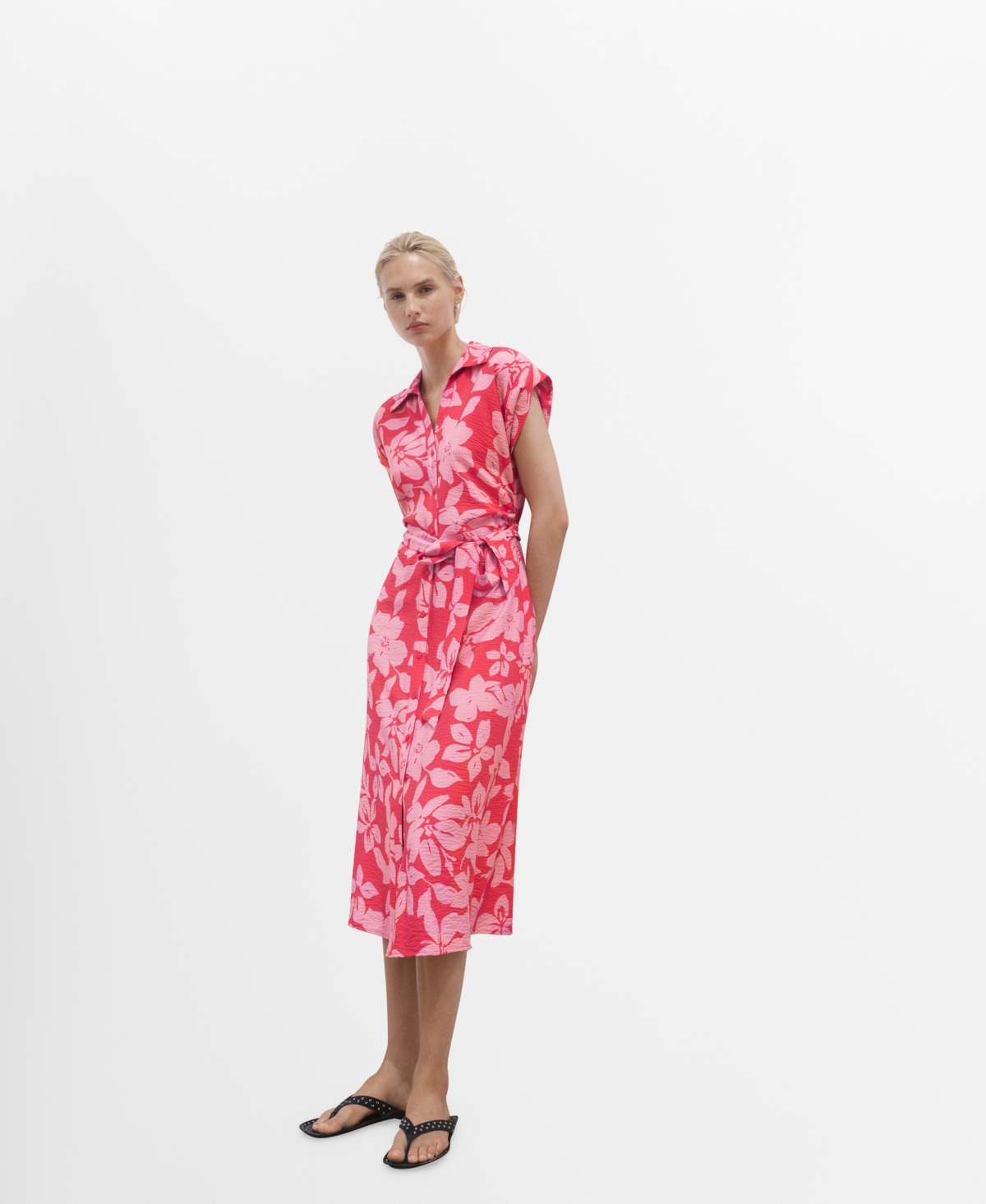 Click here for Mango Womens Floral Print Shirt Dress - Fuchsia prices