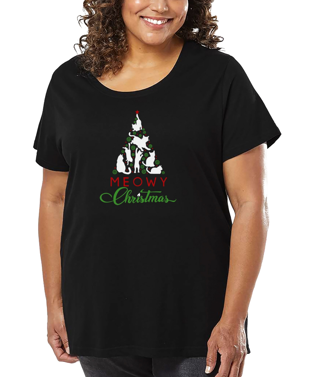 Click here for La Pop Art Plus Meowy Christmas Tree Word Art T-Sh... prices
