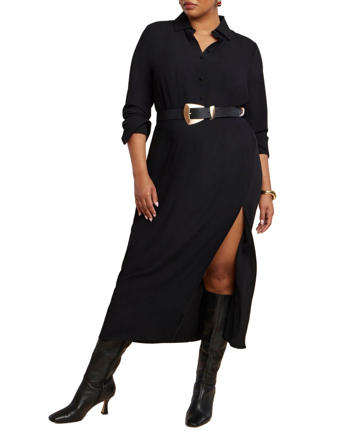 Click here for Eloquii Womens Plus Size Collared Maxi Shirt Dress... prices