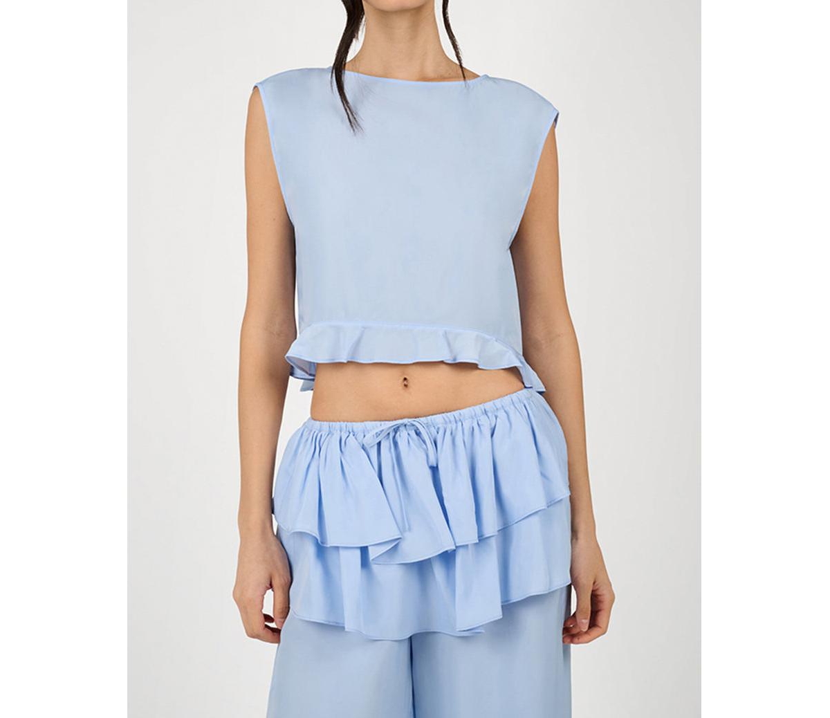 Click here for WeWoreWhat Boat Neck Ruffle Top - Light/Pastel Blu... prices