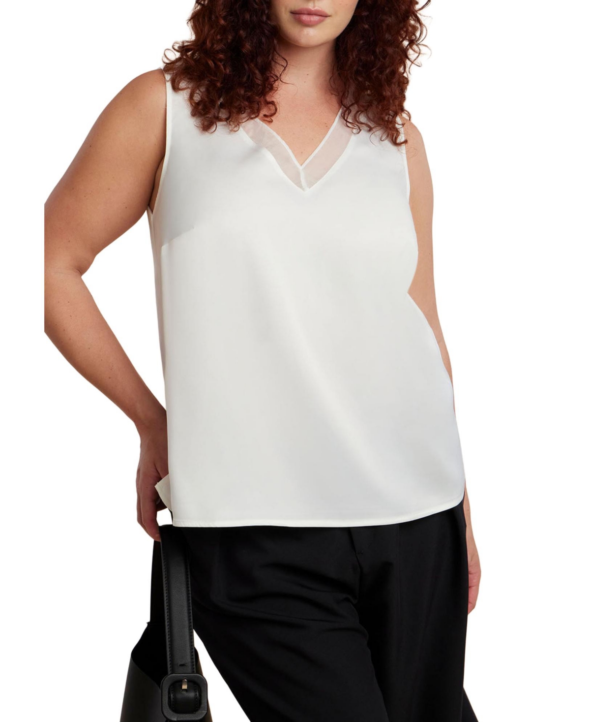 Click here for Eloquii Womens Plus Size V-Neck Blouse With Chiffo... prices