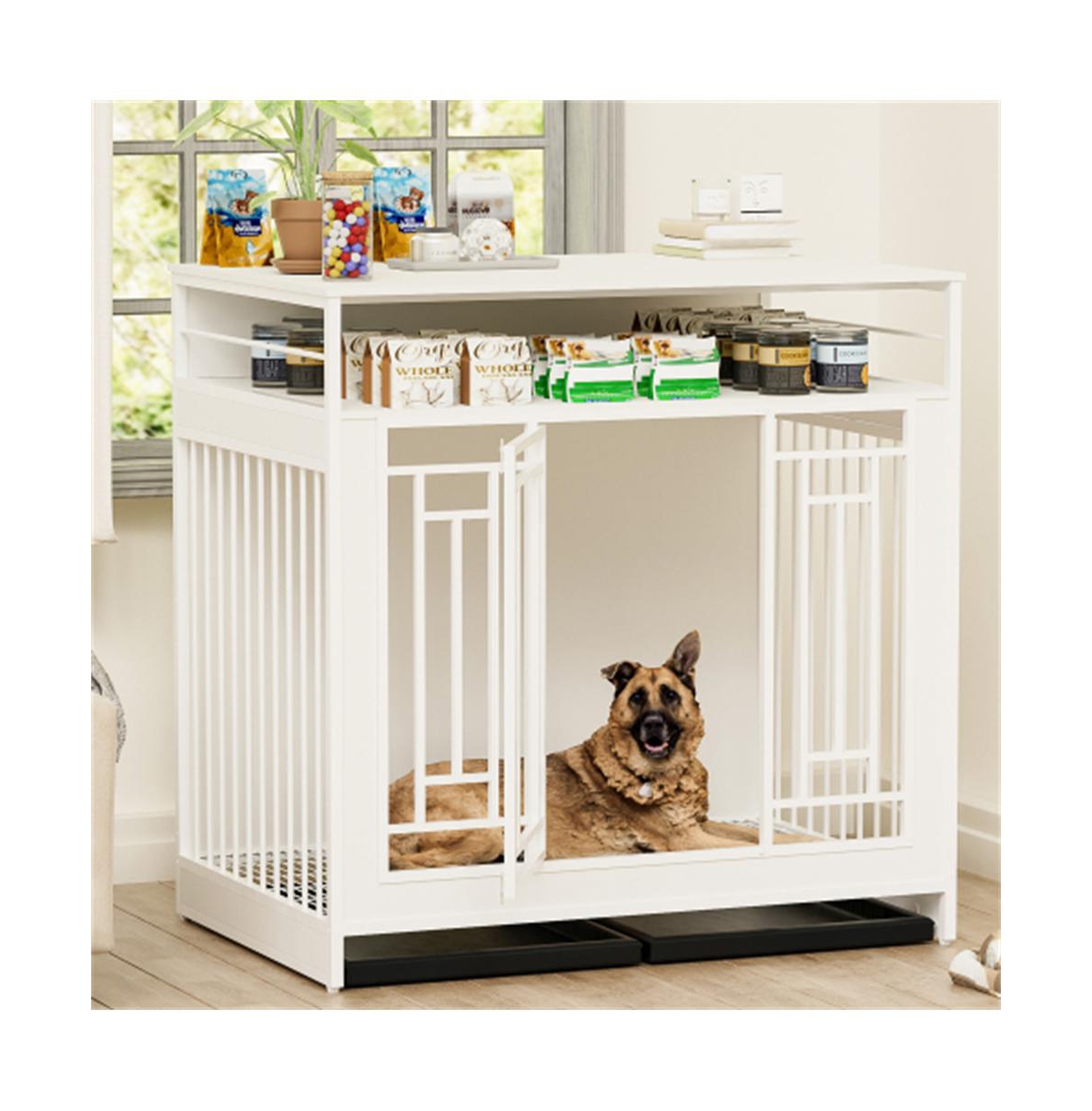 Click here for Aostirmotor 43.3 White Dog Crate Furniture Wooden... prices