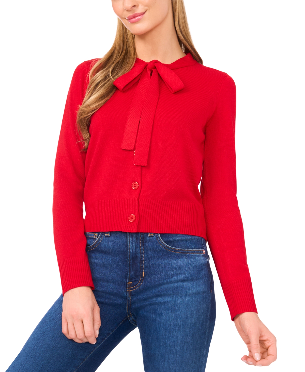 Click here for CeCe Womens Tie Neck Cardigan Sweater - Luminous R... prices