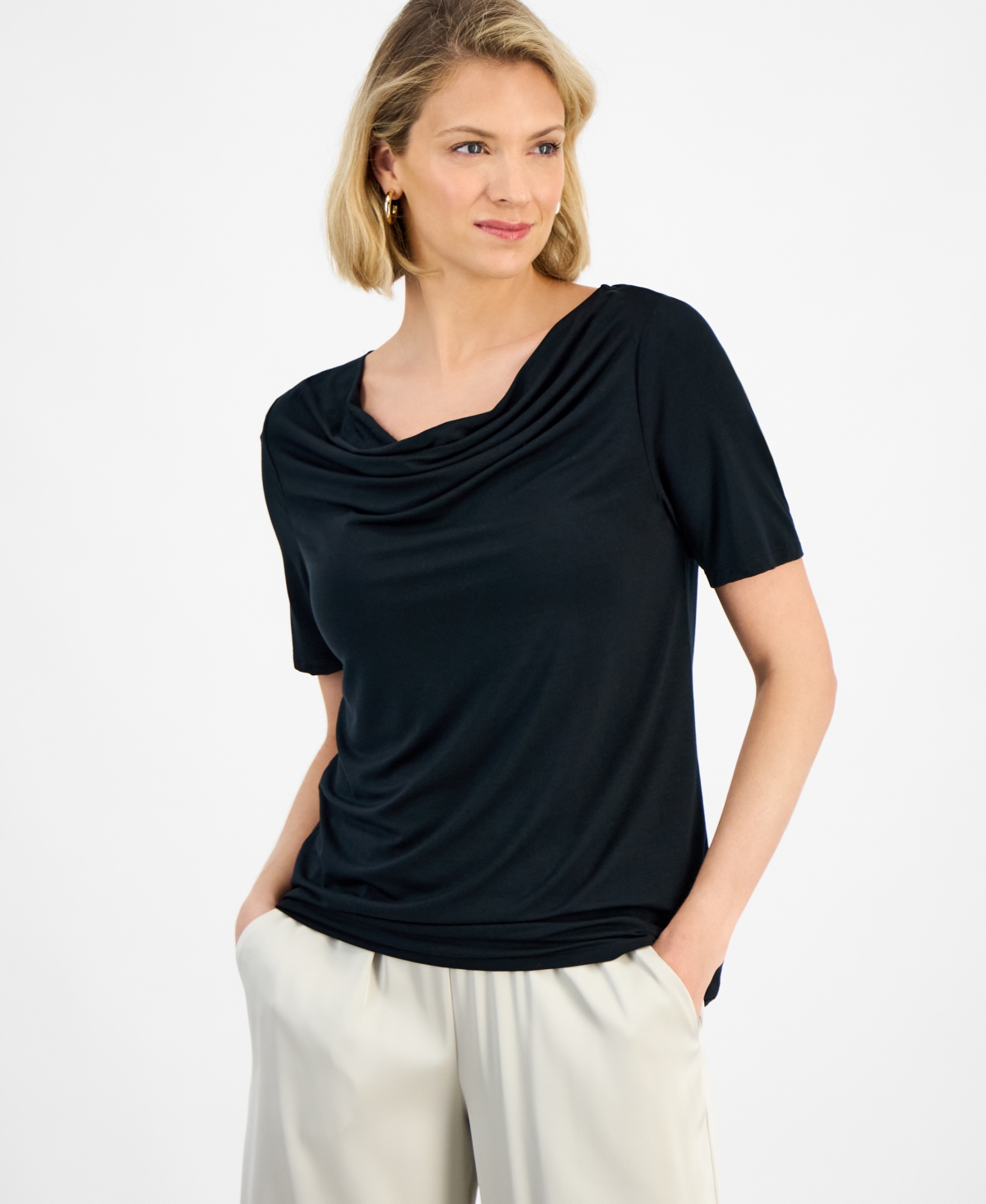 Click here for Jm Collection Petite Cowl-Neck Short-Sleeve Top  M... prices