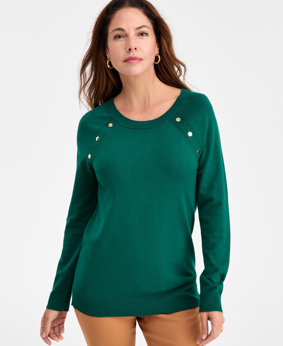 Jm Collection Womens Button-Trim Sweater  Macys Exclusive - Green Magic