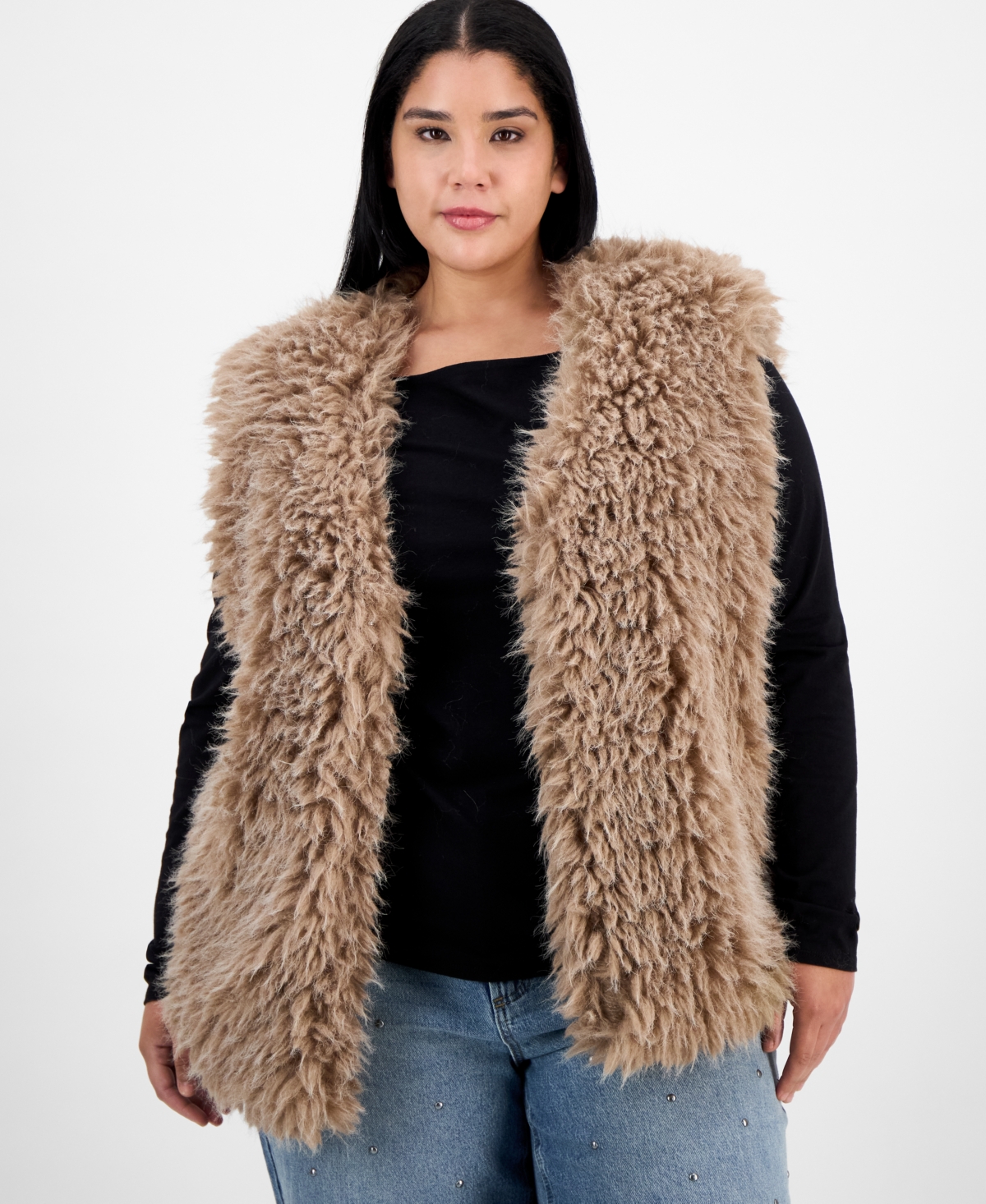 Click here for And Now This Trendy Plus Shaggy Faux-Fur V-Neck Ve... prices