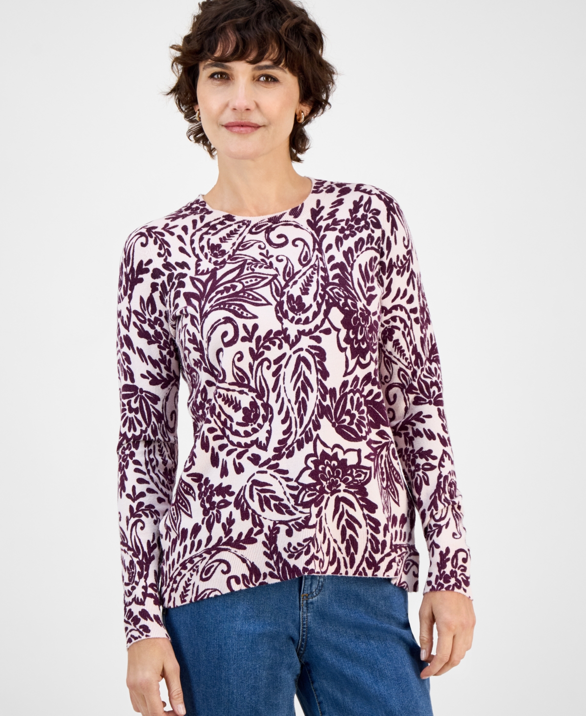 Click here for Style & Co Womens Printed Crewneck Sweater  Macys... prices