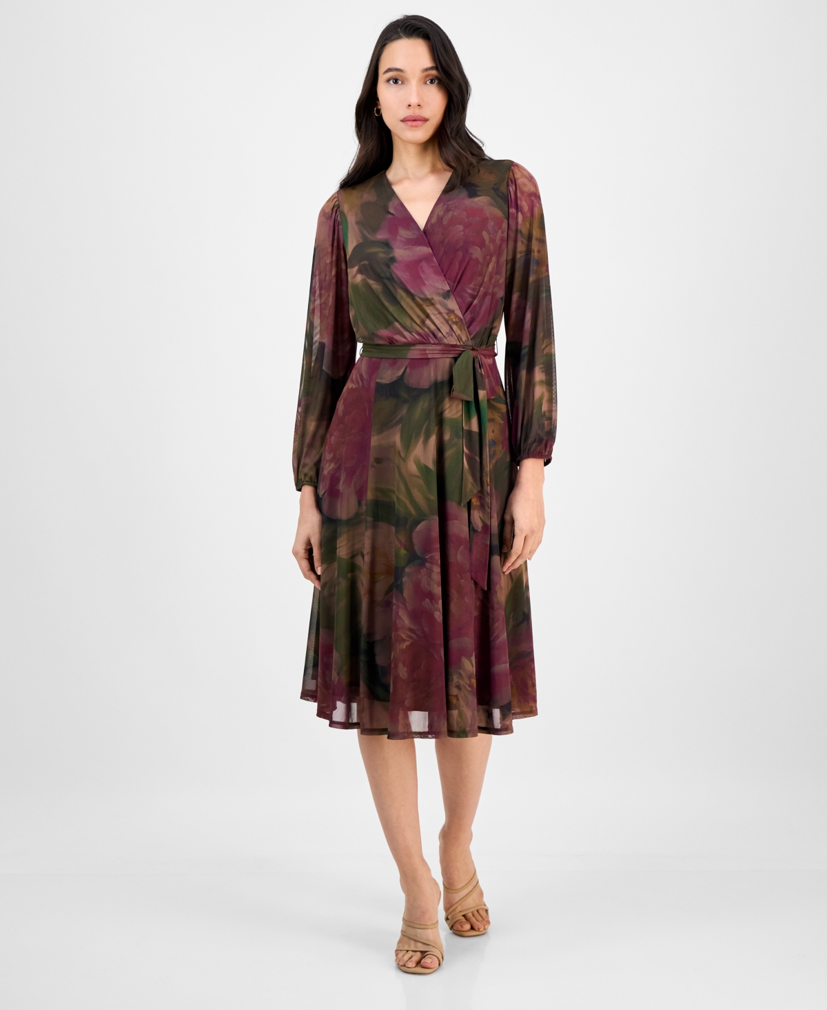 Click here for Robbie Bee Petite Long-Sleeve Printed Mesh Midi Dr... prices