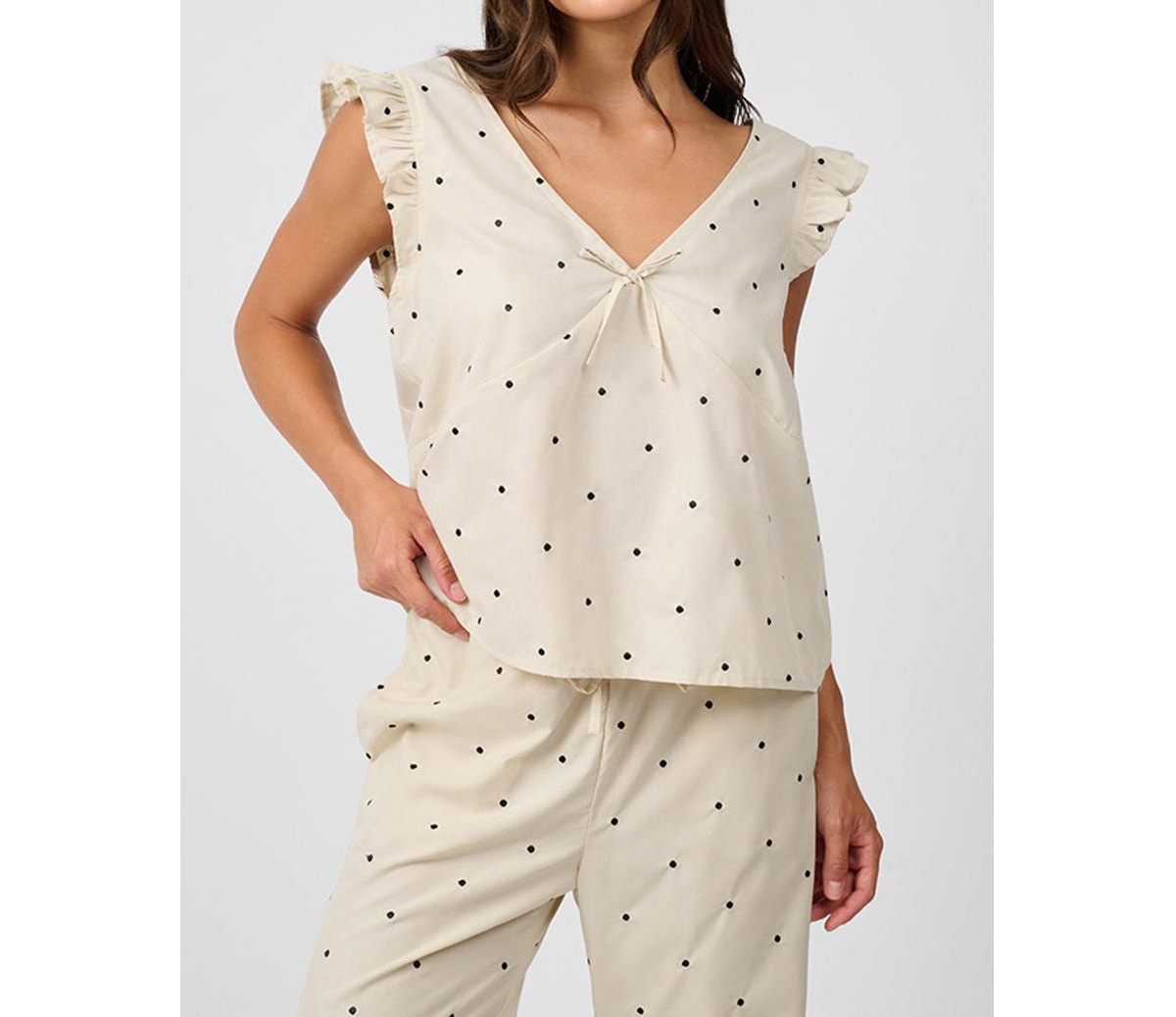 Click here for WeWoreWhat Womens Ruffle Sleeve Boxy Top - Oat/bla... prices