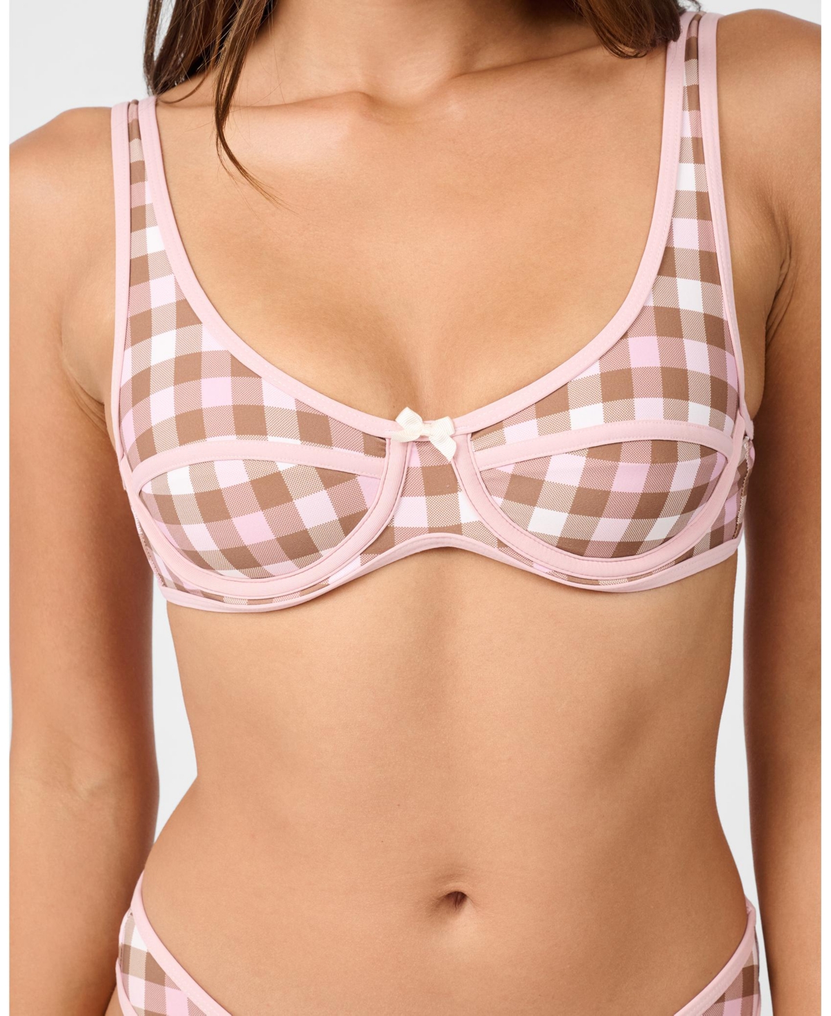 Click here for WeWoreWhat Womens Scoop Underwire Top - Pink/brown prices