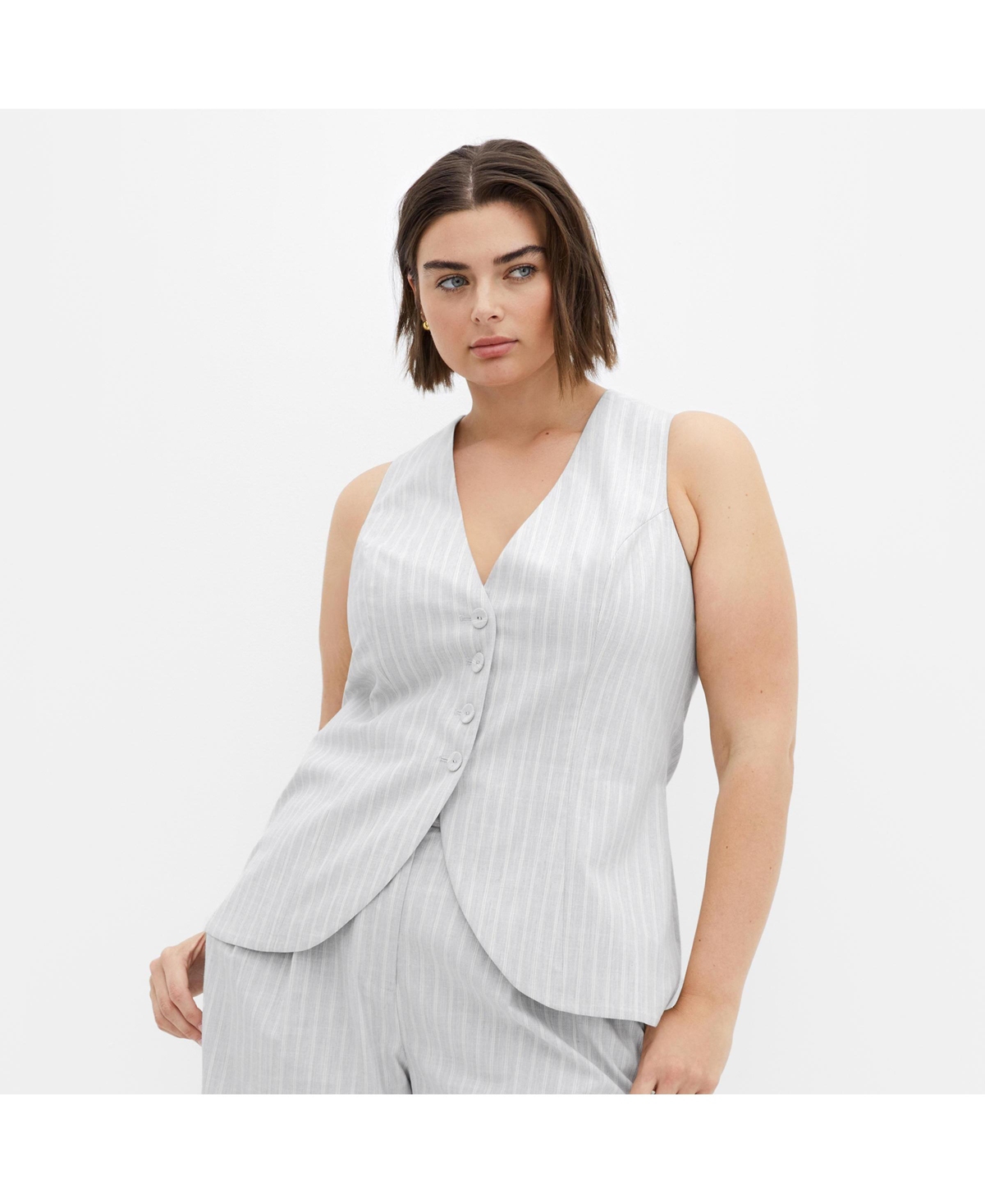 Click here for City Chic Plus Size Jaz Print Vest - Silver stripe prices