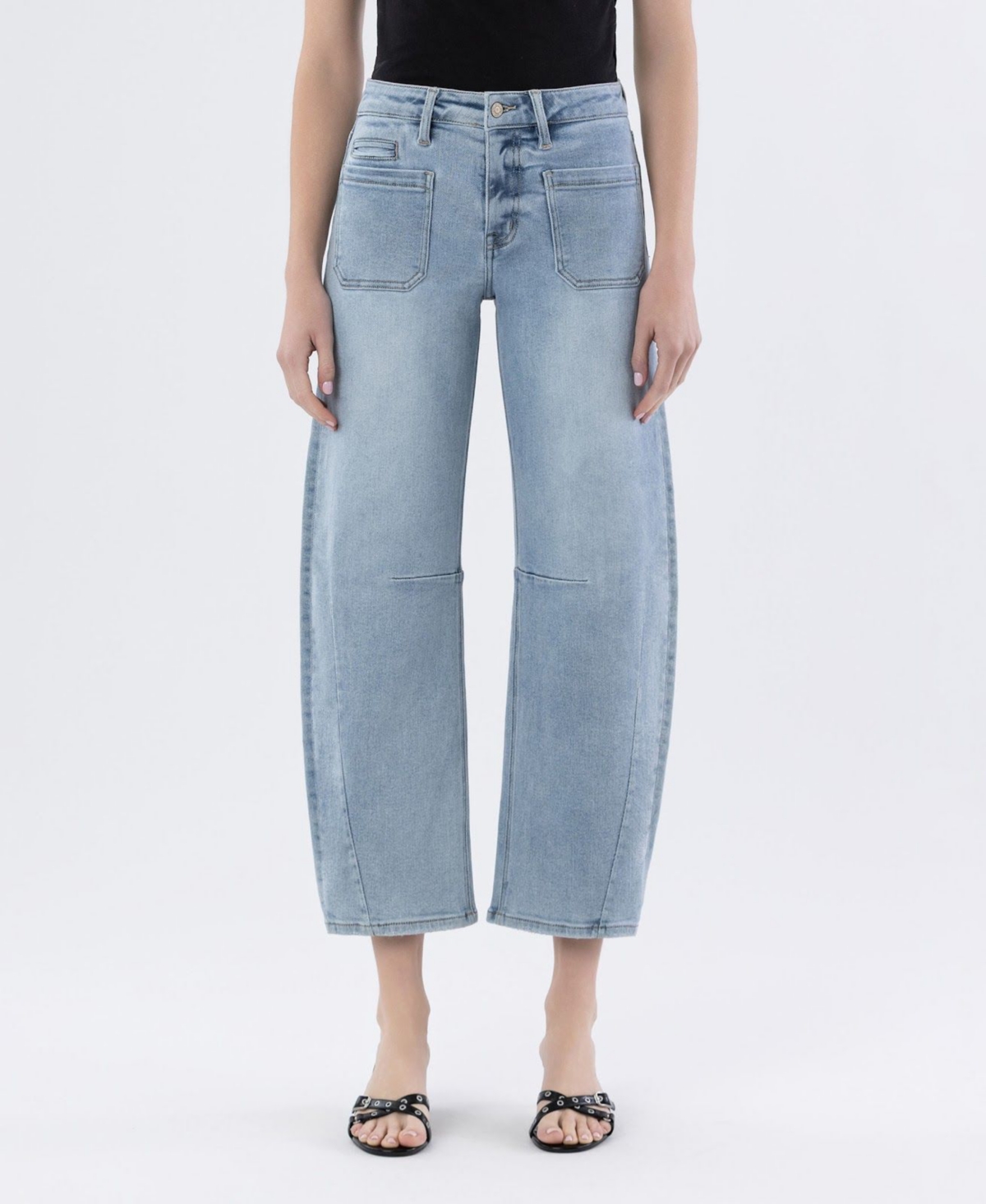 Click here for Vervet Womens High Rise Patch Pocket Barrel Jeans... prices