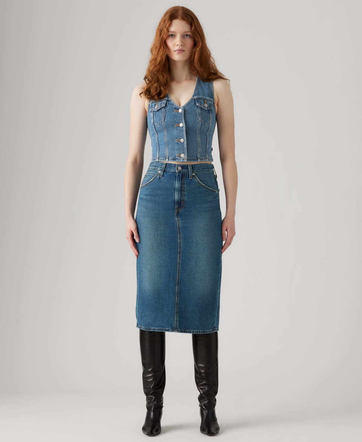 Click here for Levis Womens High-Rise Back Slit Skirt - Blue prices