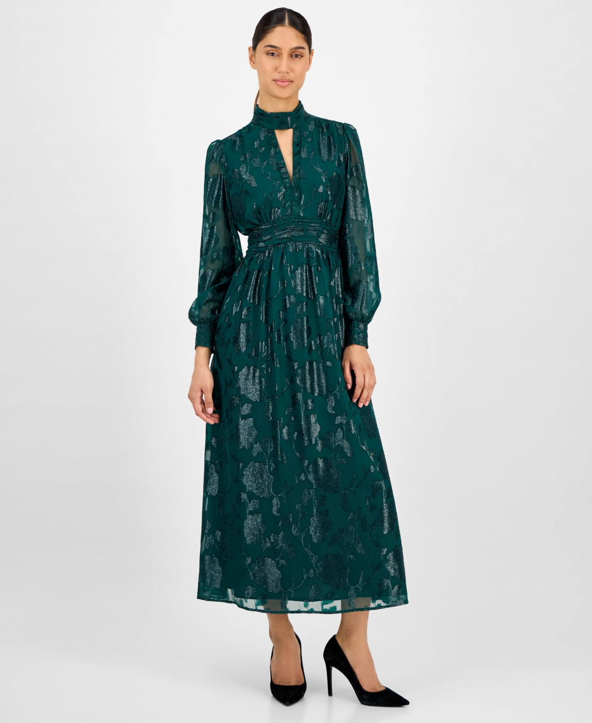 Click here for Anne Klein Womens Floral Chiffon Split-Neck Maxi D... prices